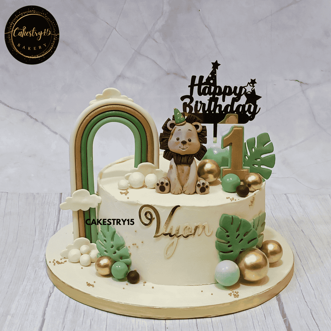 Jungle-Themed Chocolate Cake for First Birthday – CAKESTRY15