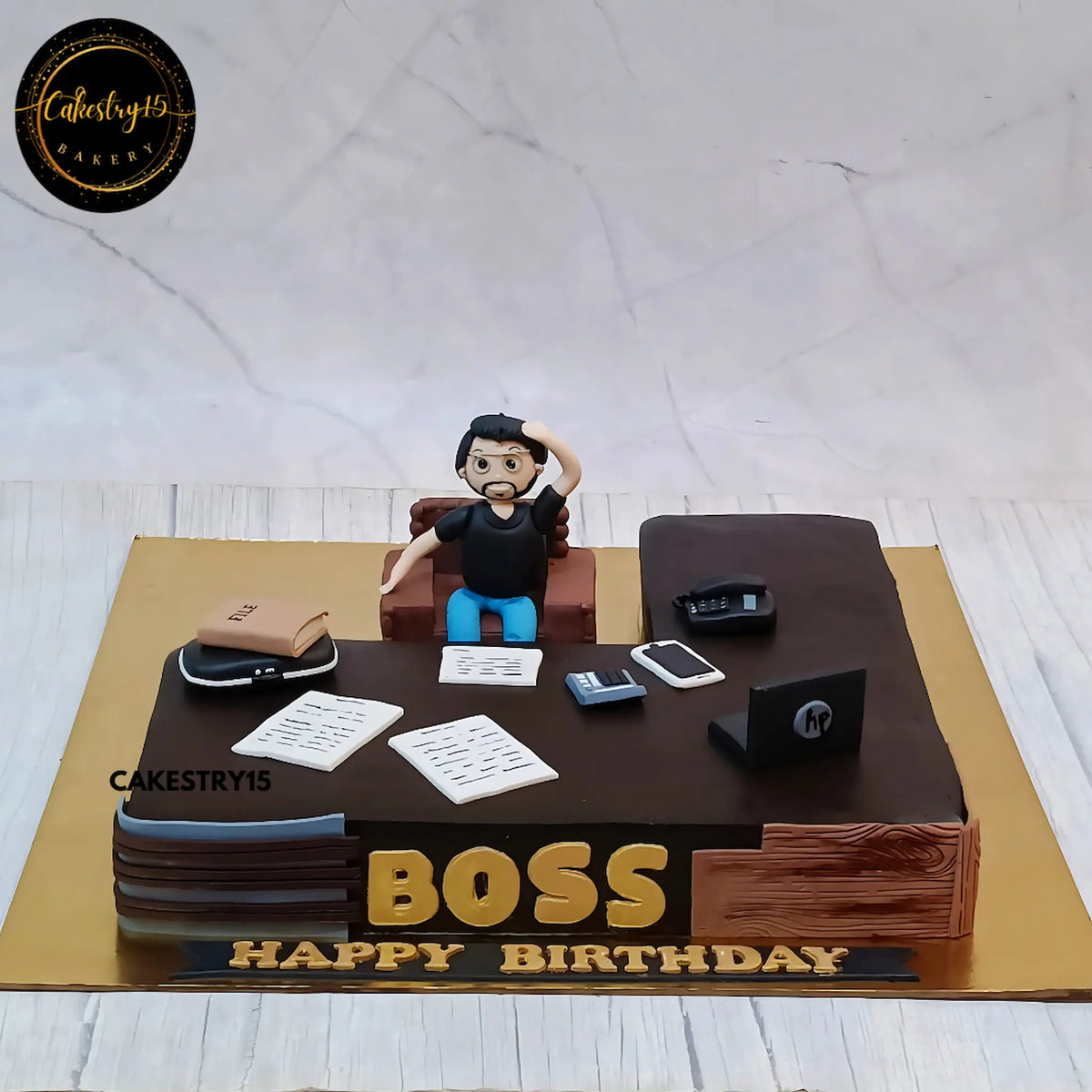3kg Chocolate Boss Theme Cake | Desk Design for Birthday – CAKESTRY15