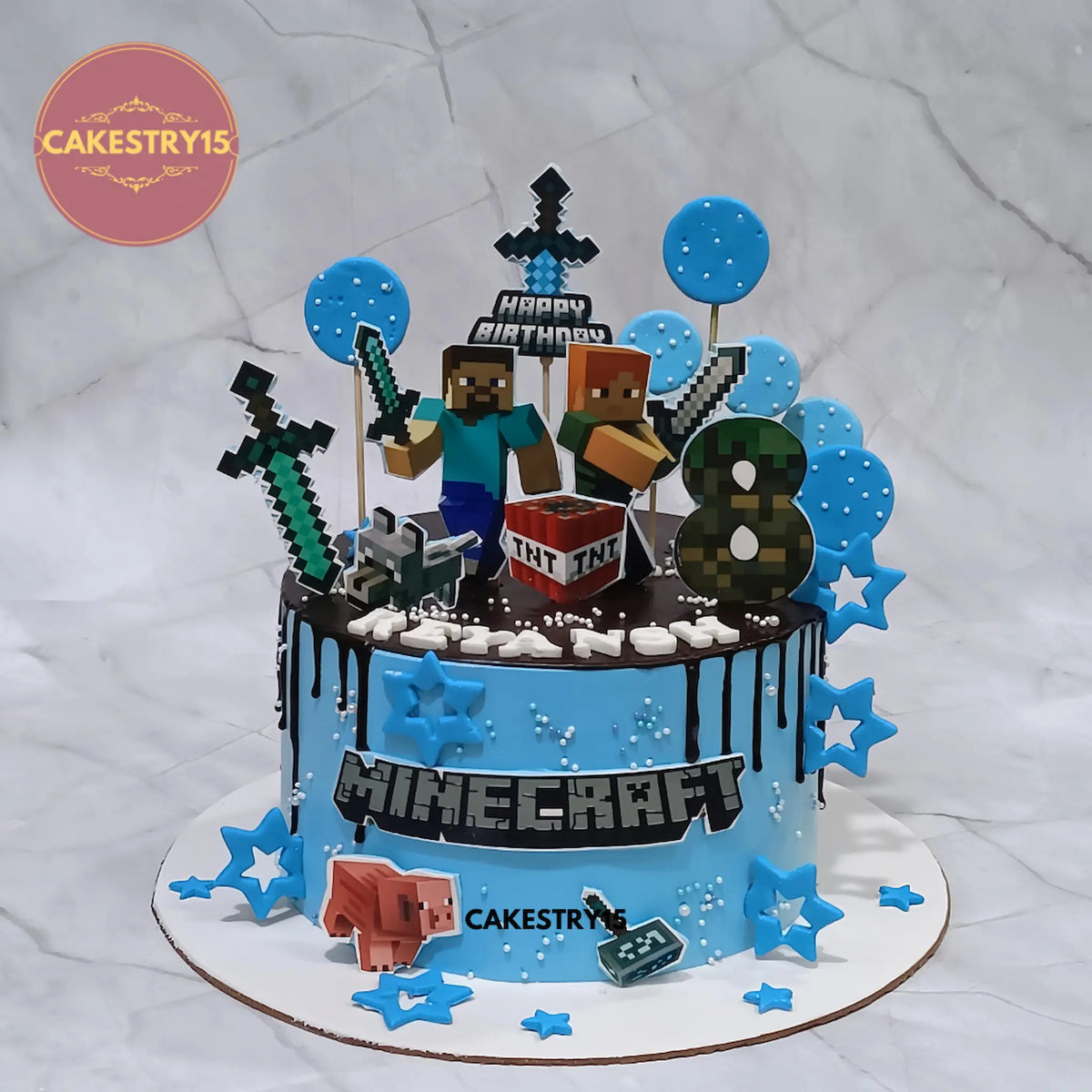Reyansh 8th Birthday 2kg Chocolate Minecraft Cake – CAKESTRY15